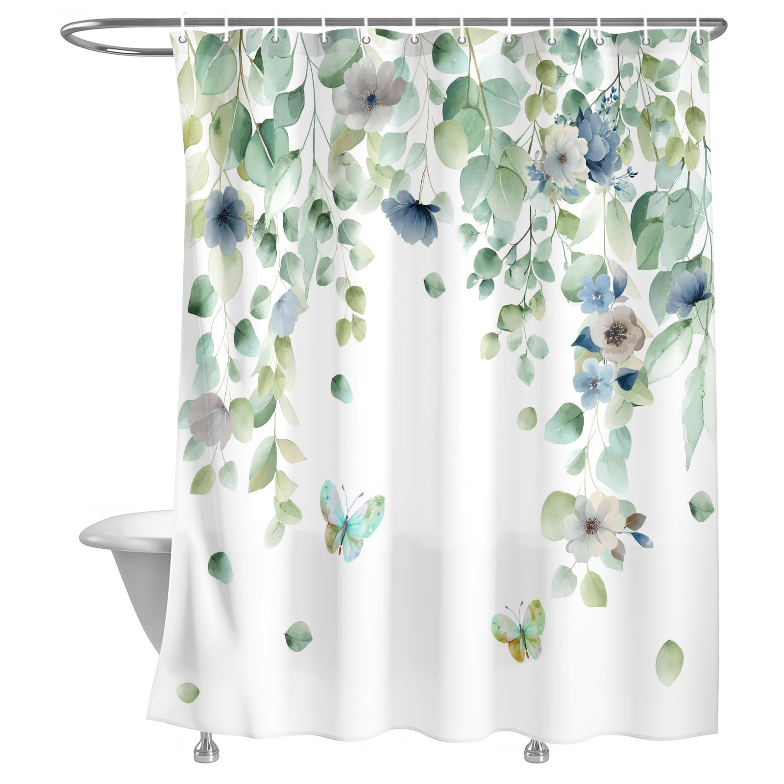 Bathroom Shower Curtain Ombre Green Eucalyptus Farm Waterproof Shower ...