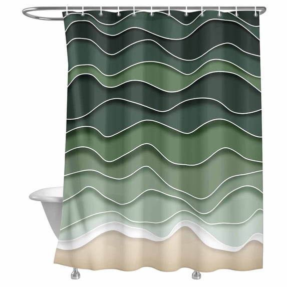 Bathroom Shower Curtain Ombre Sage Green Waves Ocean Waterproof Shower ...