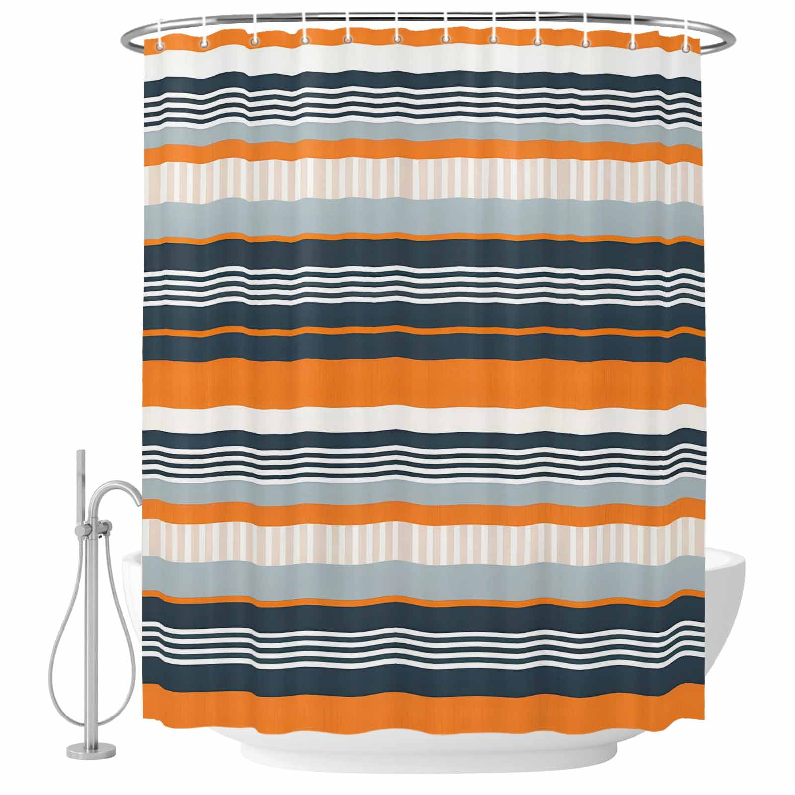 Bathroom Shower Curtain Orange Blue Stripes Lines Waterproof Shower ...
