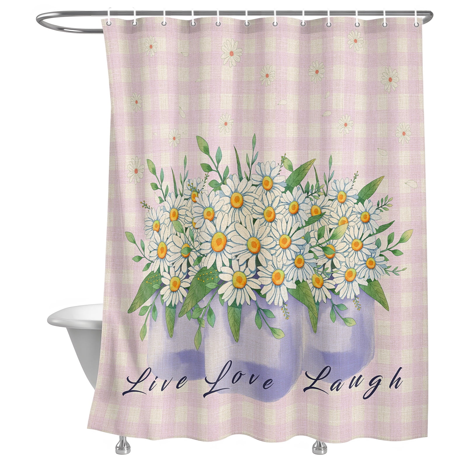 Bathroom Shower Curtain Orange Daisy Flower Green Leaves Waterproof ...