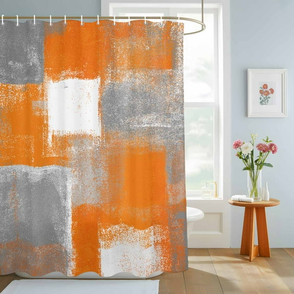 Bathroom Shower Curtain Orange Gradient Oil Painting Style Waterproof ...