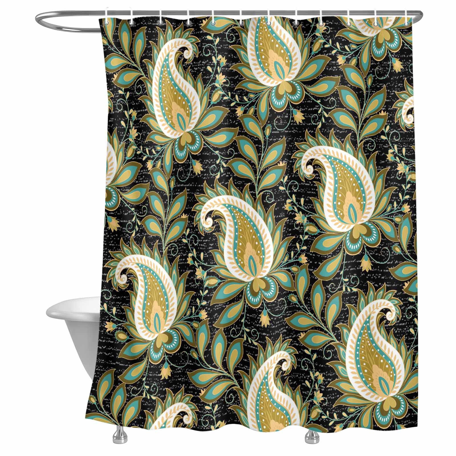 Bathroom Shower Curtain Paisley Floral Pattern Traditional Waterproof ...