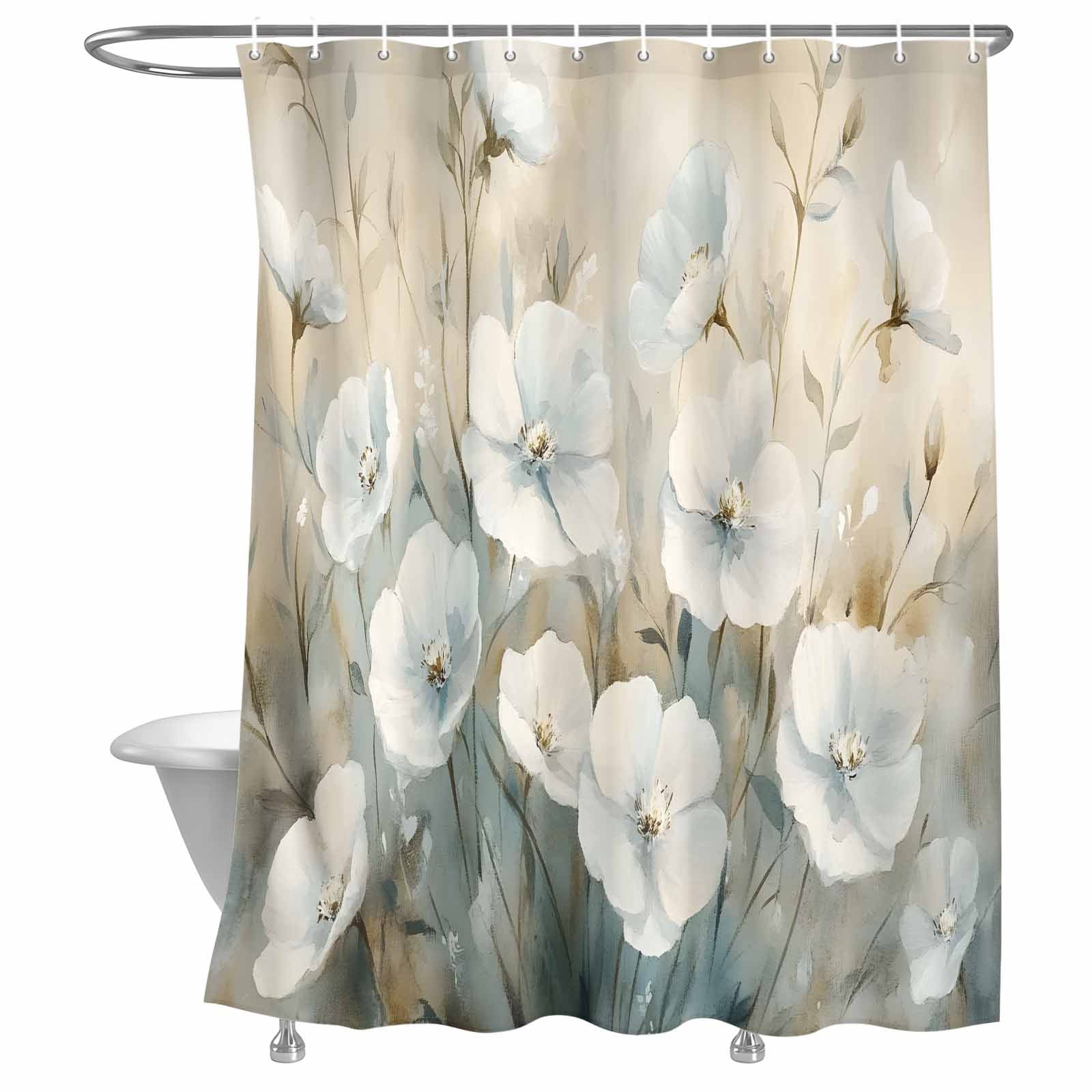 Bathroom Shower Curtain Pastoral Blossom Floral Leaf Waterproof Shower ...