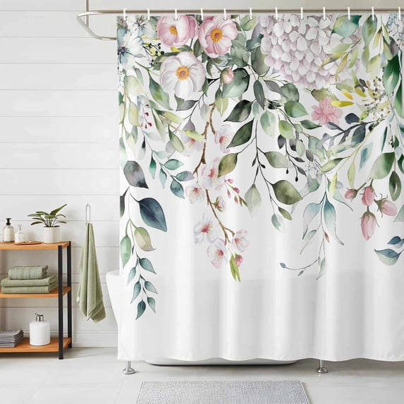 Bathroom Shower Curtain Pastoral Eucalyptus Blossom Floral Waterproof ...