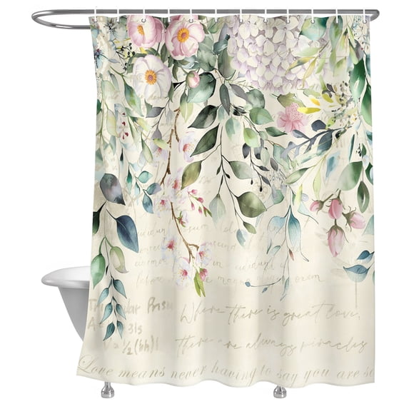 Bathroom Shower Curtain Pastoral Eucalyptus Blossom Floral Waterproof ...