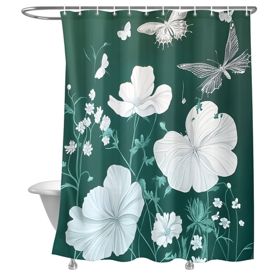 Bathroom Shower Curtain Pastoral Spring Flower Butterfly Waterproof ...