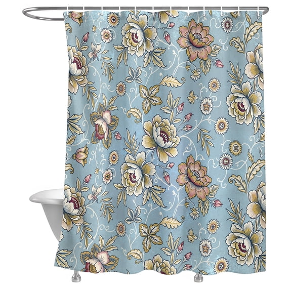 Bathroom Shower Curtain Pastoral Vintage Flower on Light Blue ...