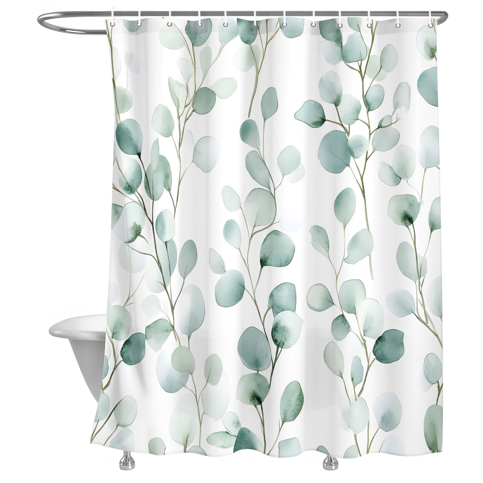 Bathroom Shower Curtain Pastoral Watercolor Eucalyptus Waterproof ...