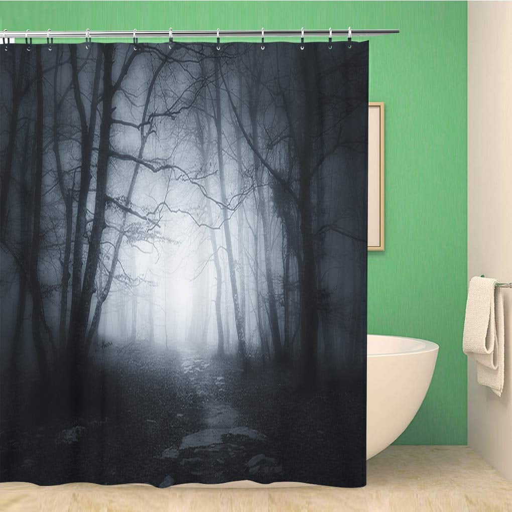 Bathroom Shower Curtain Path in Dark and Scary Forest Tree Creepy ...