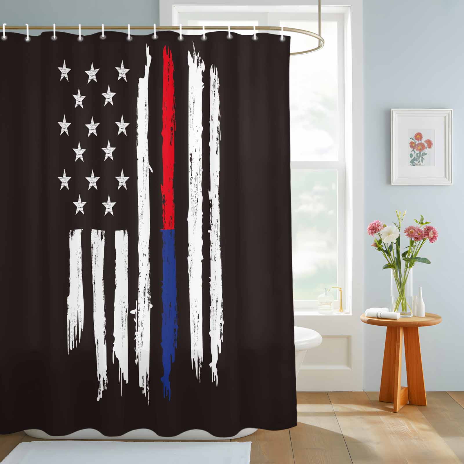 Bathroom Shower Curtain Patriots Stars American Blue Red Lines Flag ...