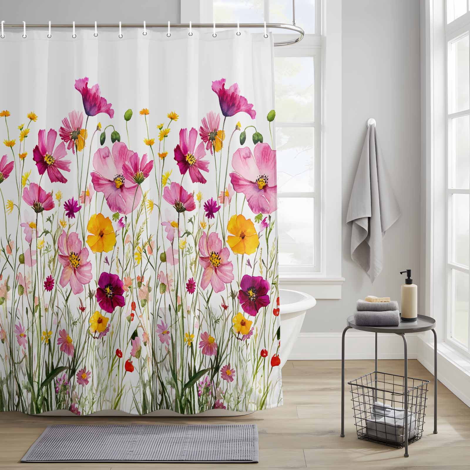 Bathroom Shower Curtain Pink Beauty Spring Pastoral Floral Waterproof ...