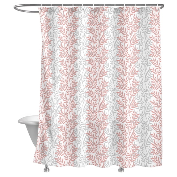 Bathroom Shower Curtain Pink Gray Leaves Seamless Waterproof Shower ...