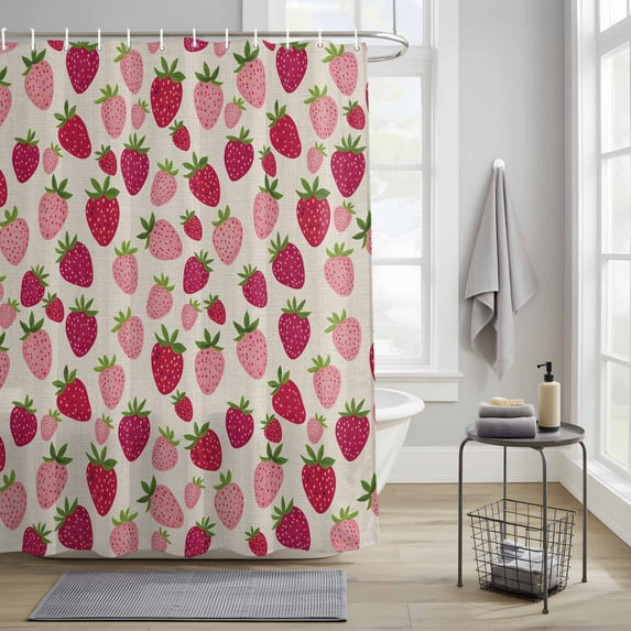 Bathroom Shower Curtain Pink Strawberry Summer Fruit Waterproof Shower ...