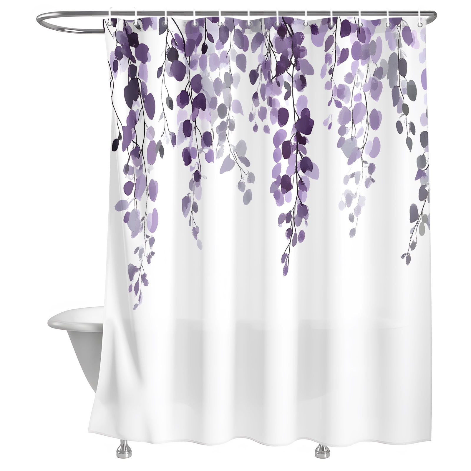 Bathroom Shower Curtain Purple Gradient Eucalyptus Leaves Waterproof ...