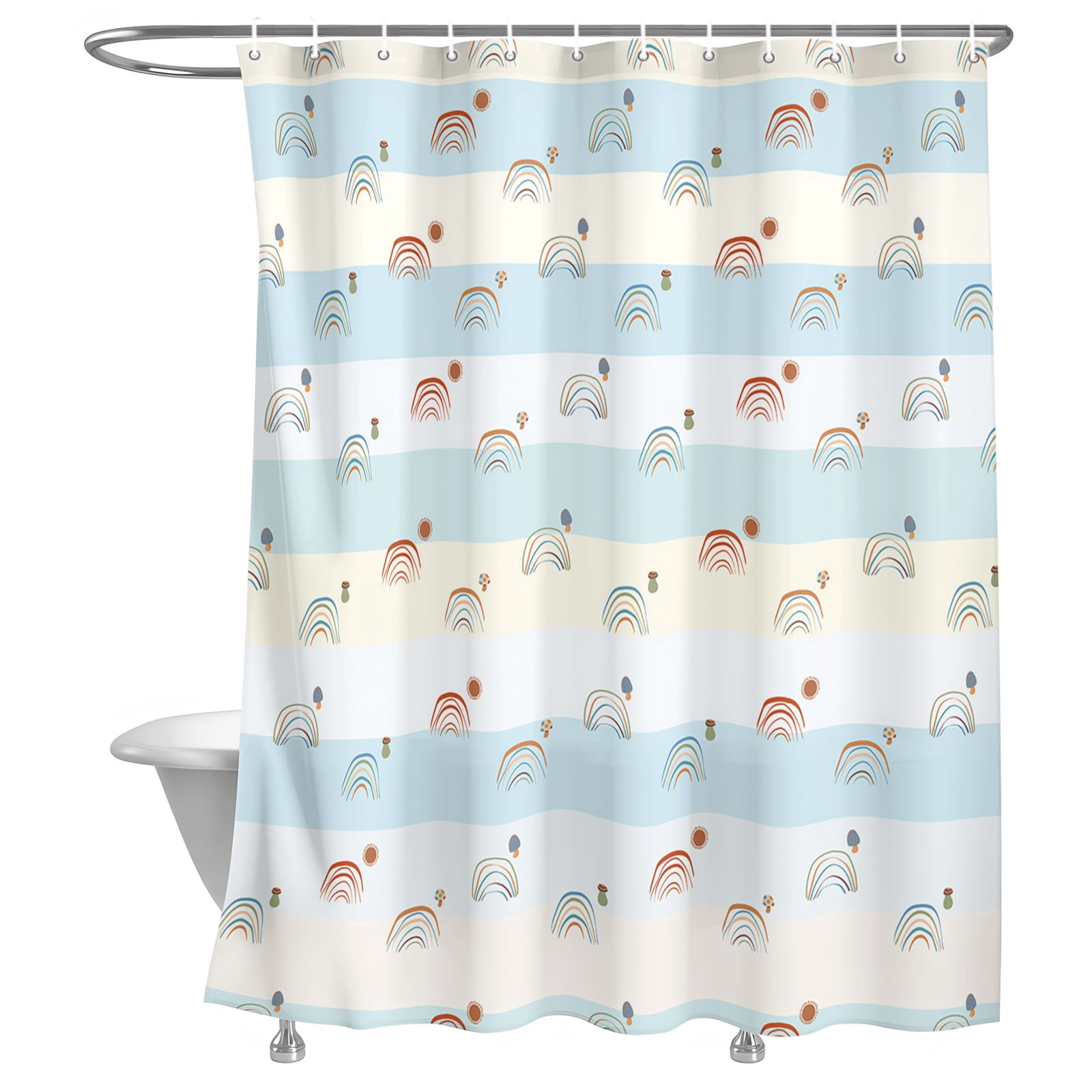 Bathroom Shower Curtain Rainbow Lines with Mushroom Wild Plant ...