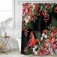 Bathroom Shower Curtain Red Bird Poinsettia Berry Leaf Waterproof ...