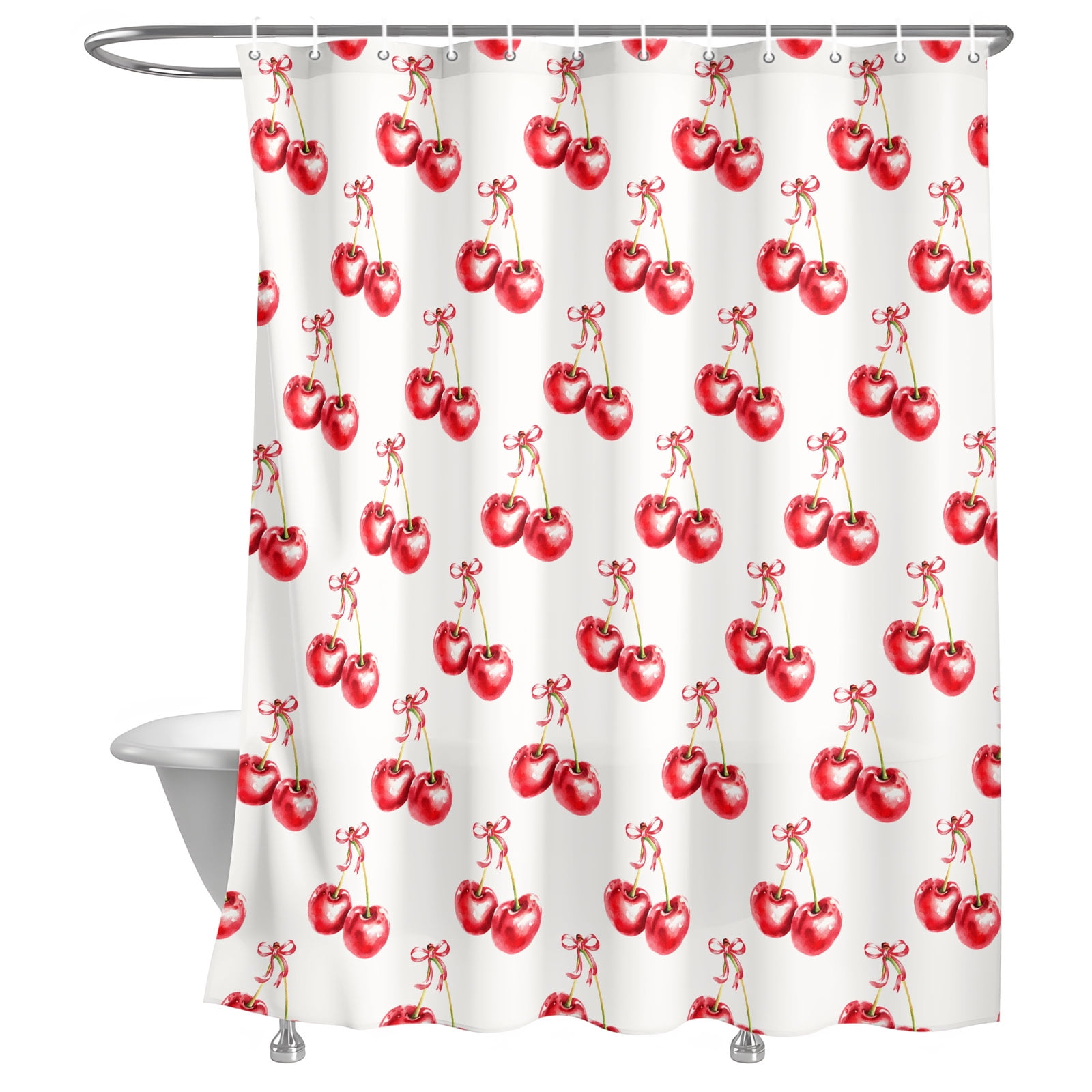 Bathroom Shower Curtain Red Cherry Fruit Seamless Waterproof Shower ...