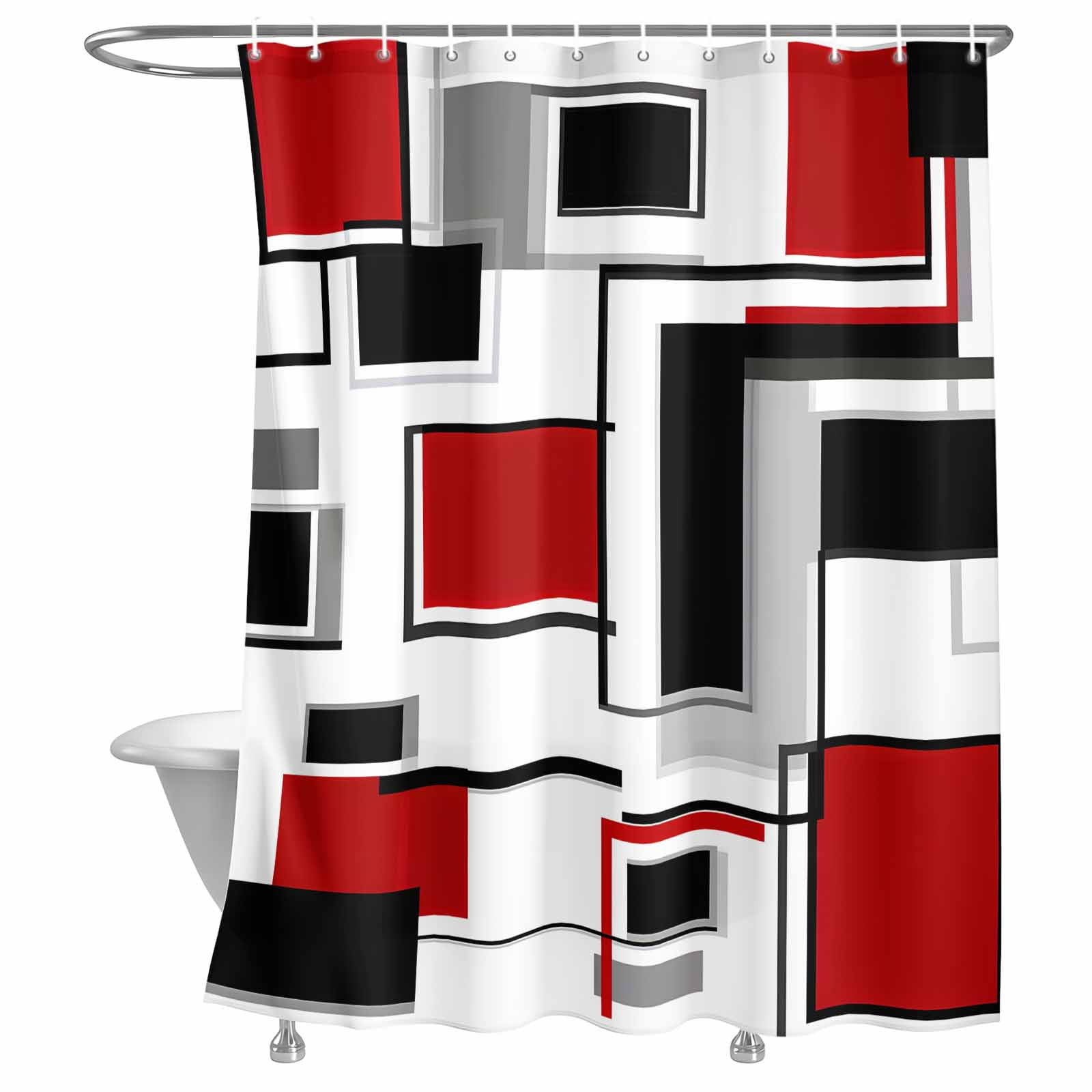 Bathroom Shower Curtain Red Geometric Abstract Color Block Waterproof ...