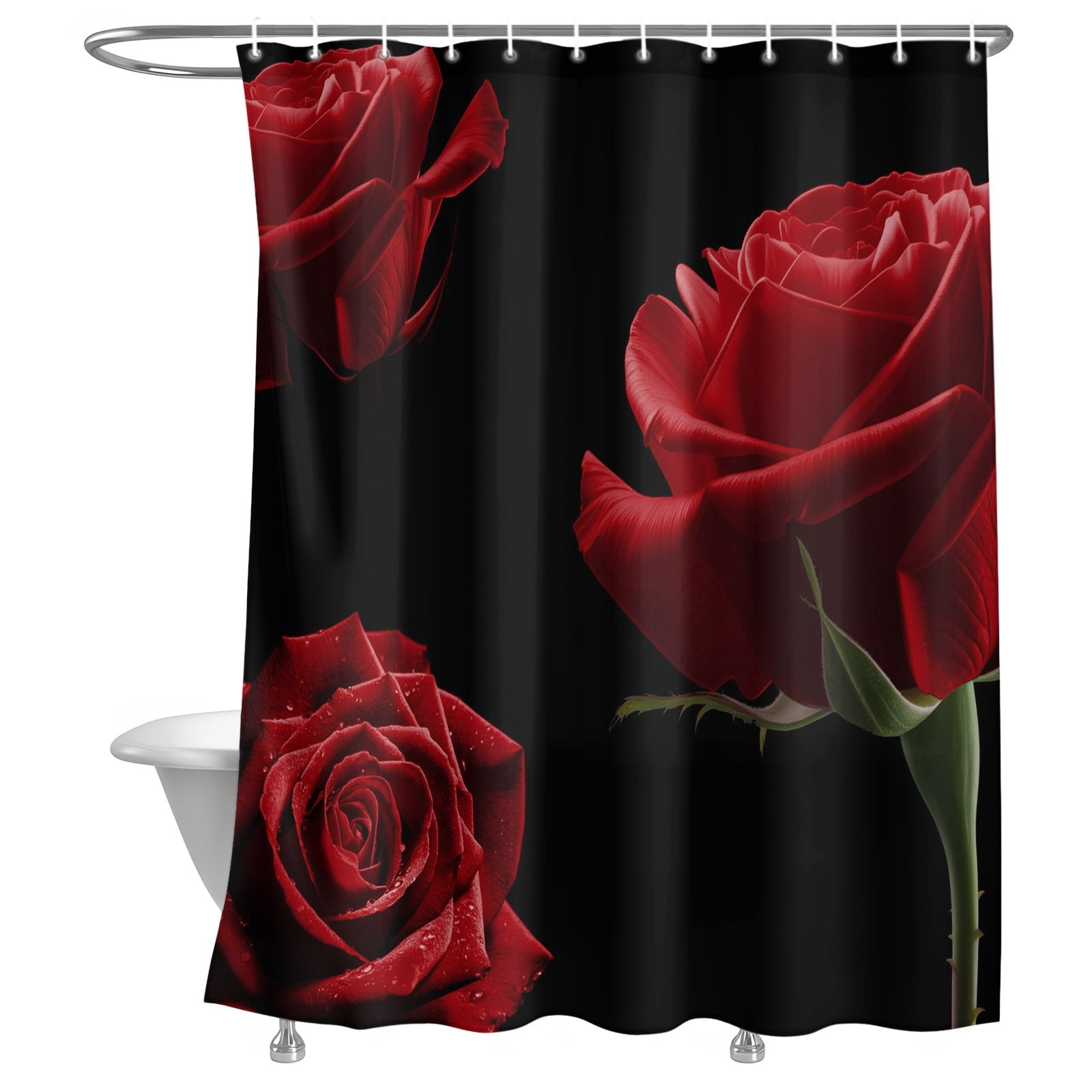 Bathroom Shower Curtain Red Rose Flower Still Life Waterproof Shower ...
