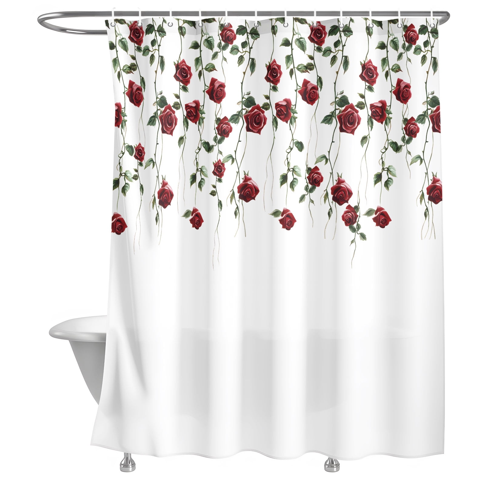 Bathroom Shower Curtain Red Rose Flower Valentine's Day Waterproof ...