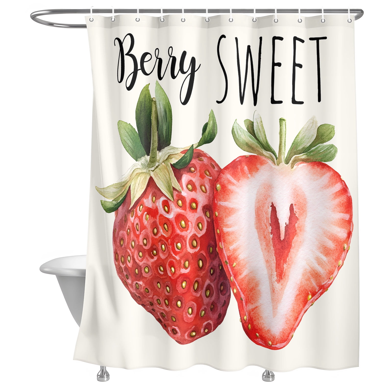 Bathroom Shower Curtain Red Strawberry Farm Fruit Waterproof Shower ...