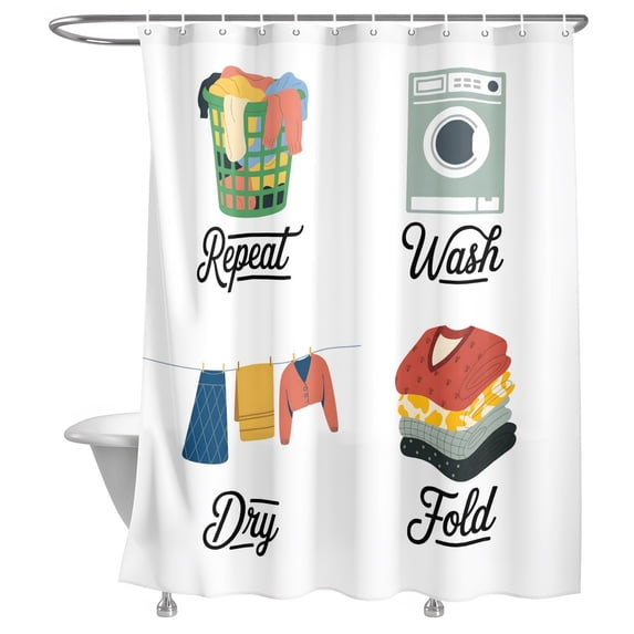 Bathroom Shower Curtain Repeat Wash Dry Fold Words Waterproof Shower ...