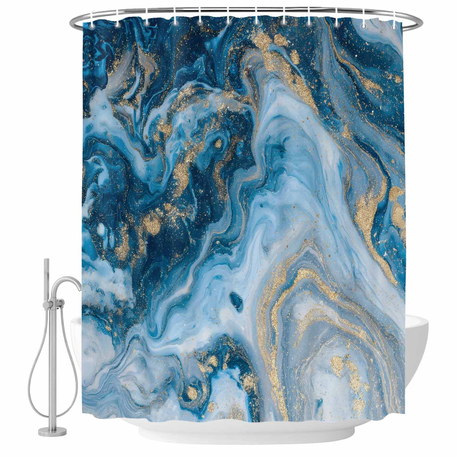 Bathroom Shower Curtain Retro Abstract Blue Marble Stone Waterproof ...