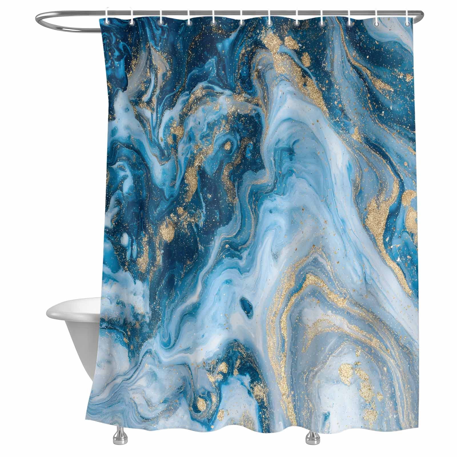 Bathroom Shower Curtain Retro Abstract Blue Marble Stone Waterproof ...