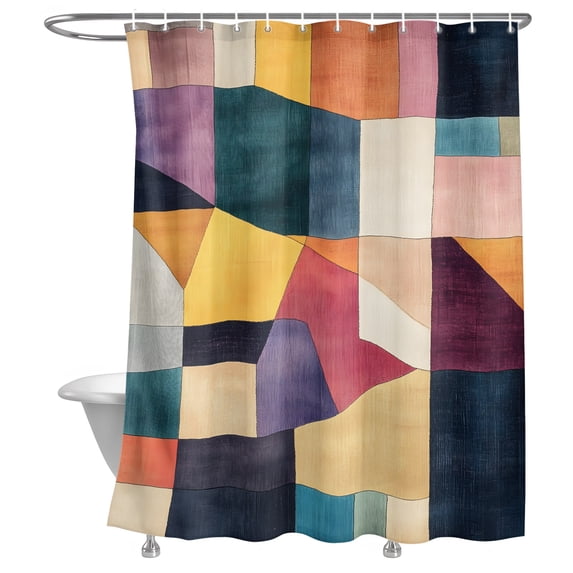 Bathroom Shower Curtain Retro Abstract Colorful Geometric Waterproof ...