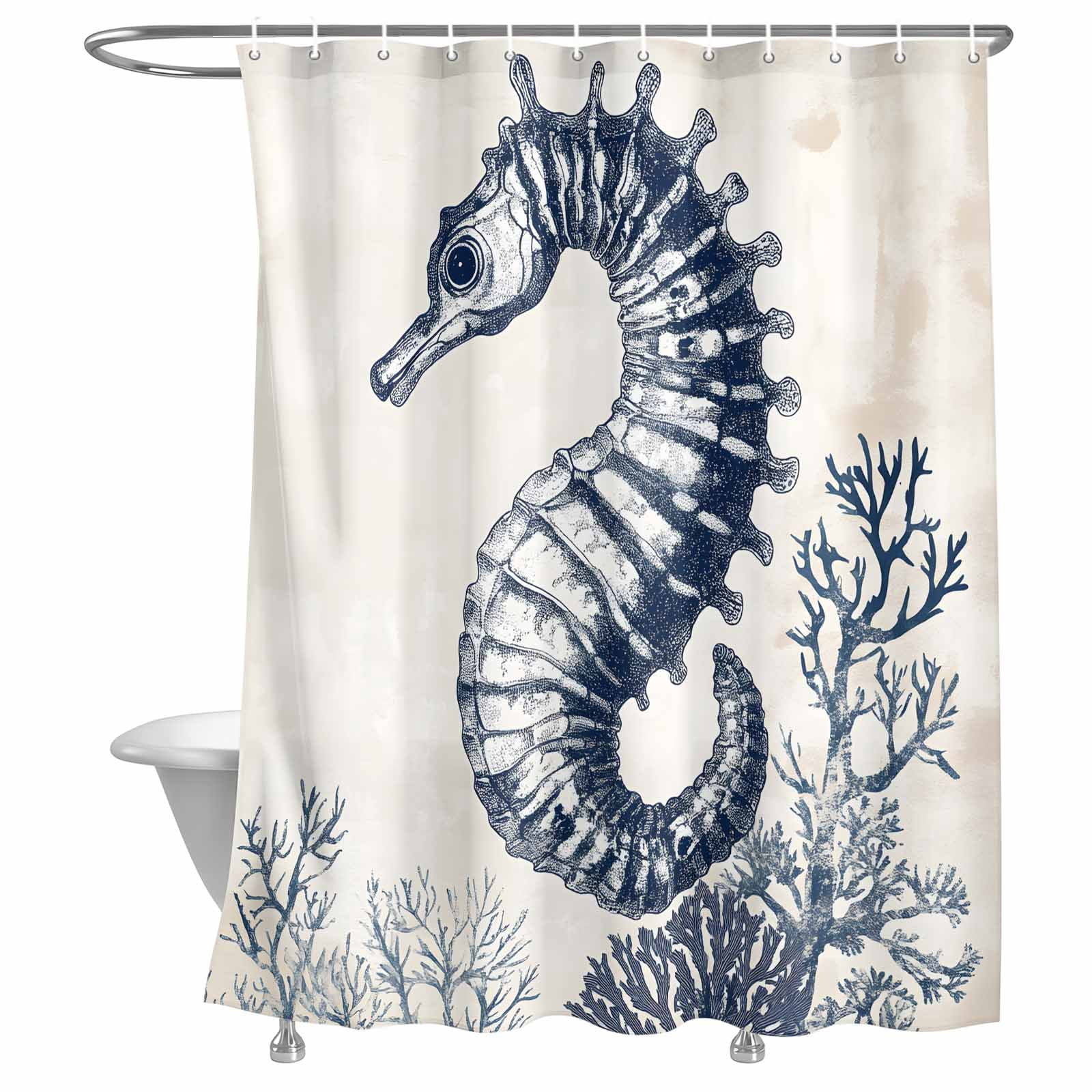 Bathroom Shower Curtain Retro Blue Seahorse Coral Ocean Starfish ...