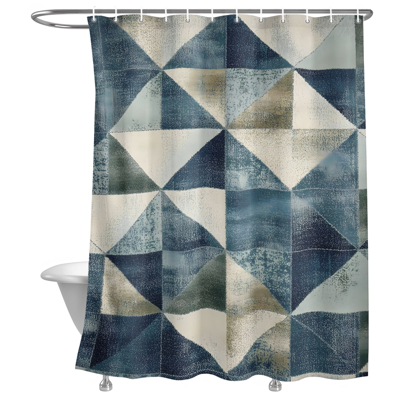Bathroom Shower Curtain Retro Blue White Color Block Geometric Art ...