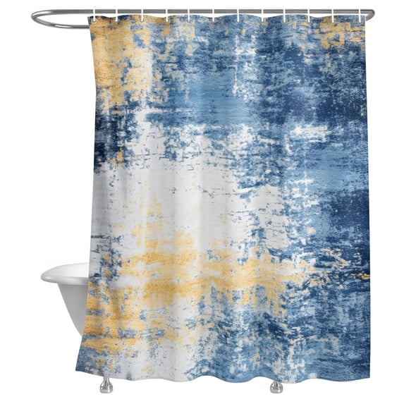 Bathroom Shower Curtain Retro Blue White Yellow Texture Waterproof ...