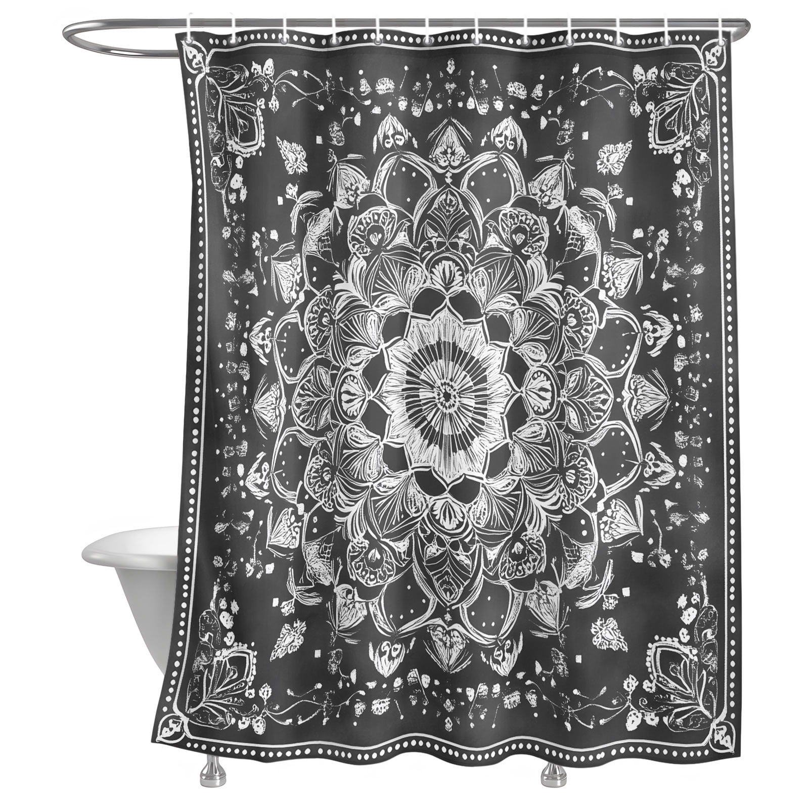 Bathroom Shower Curtain Retro Bohemian Floral Totem Waterproof Shower ...