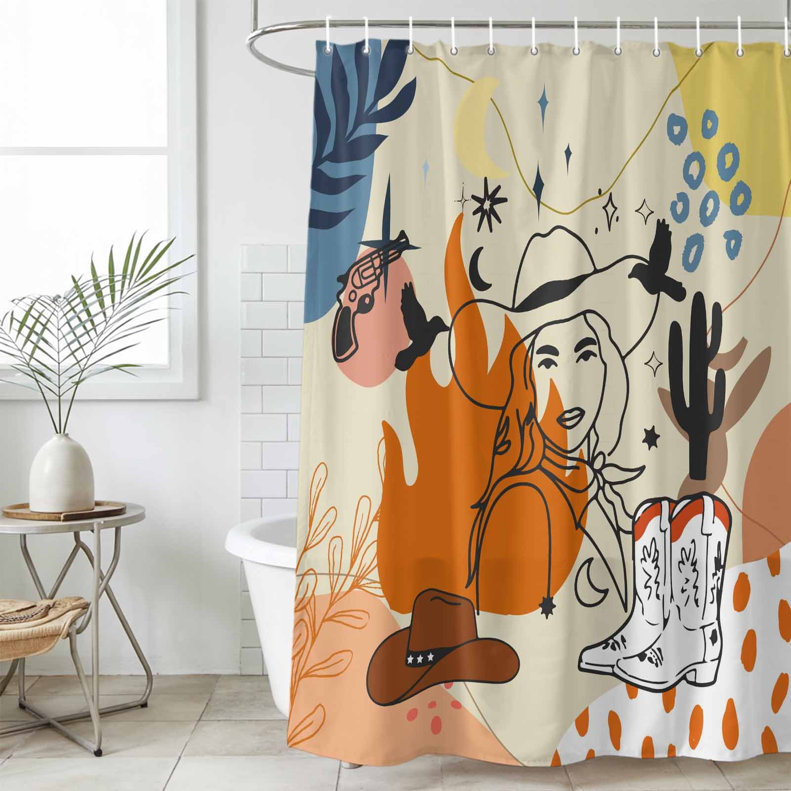 Bathroom Shower Curtain Retro Boho Color Block Tropical Desert ...
