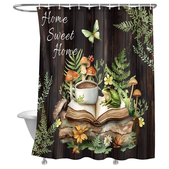 Bathroom Shower Curtain Retro Book Coffee Green Leaves Waterproof ...