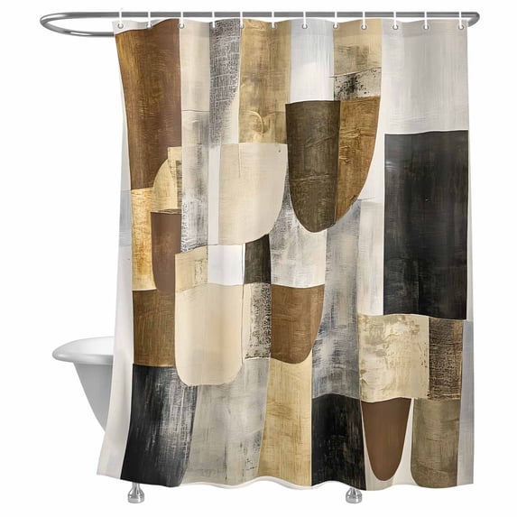 Bathroom Shower Curtain Retro Brown Color Blocks Waterproof Shower ...