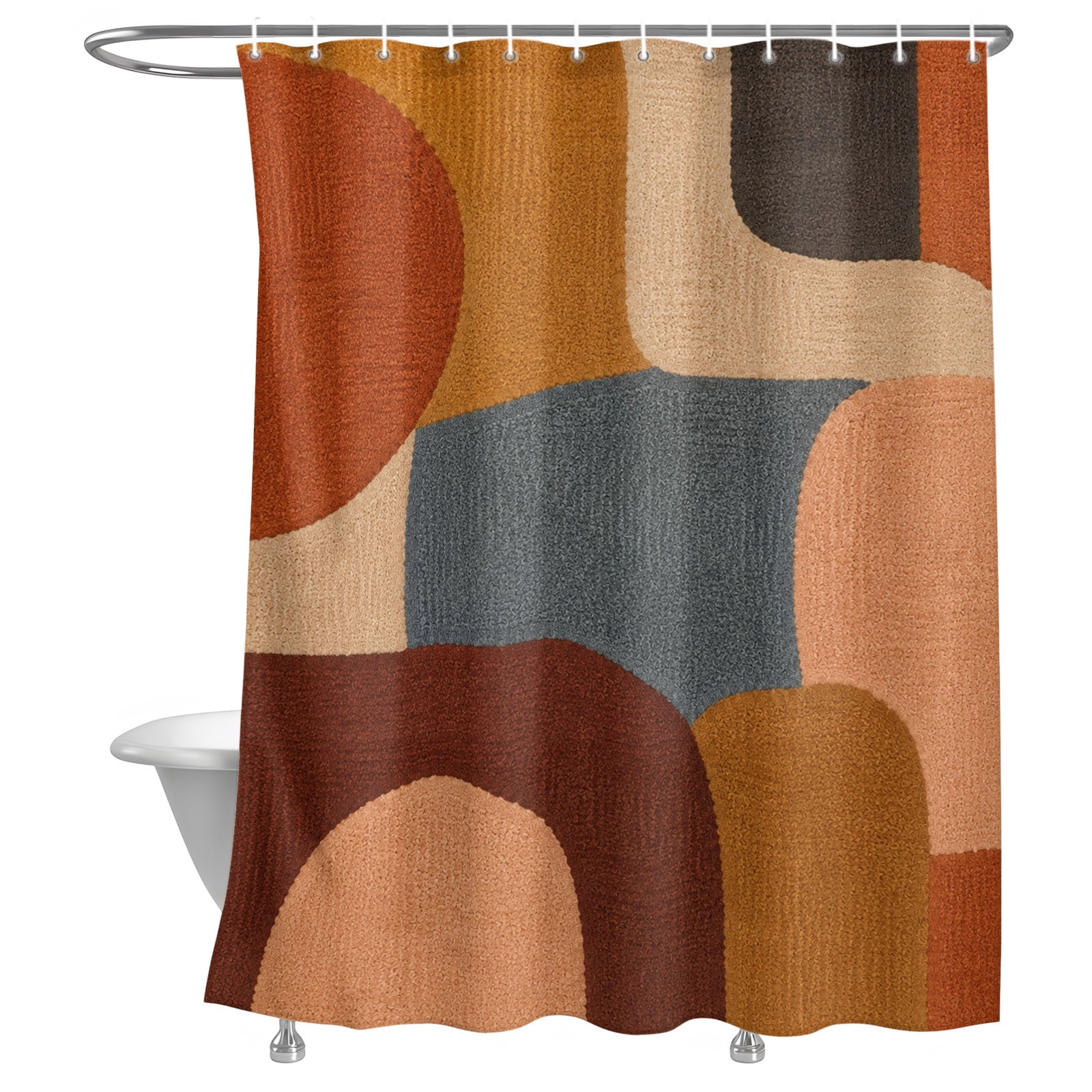 Bathroom Shower Curtain Retro Color Block Brown Waterproof Shower ...