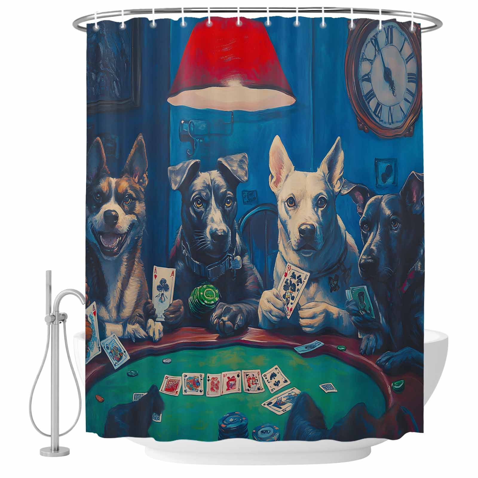 Bathroom Shower Curtain Retro Dog Playing Poker Card Waterproof Shower ...