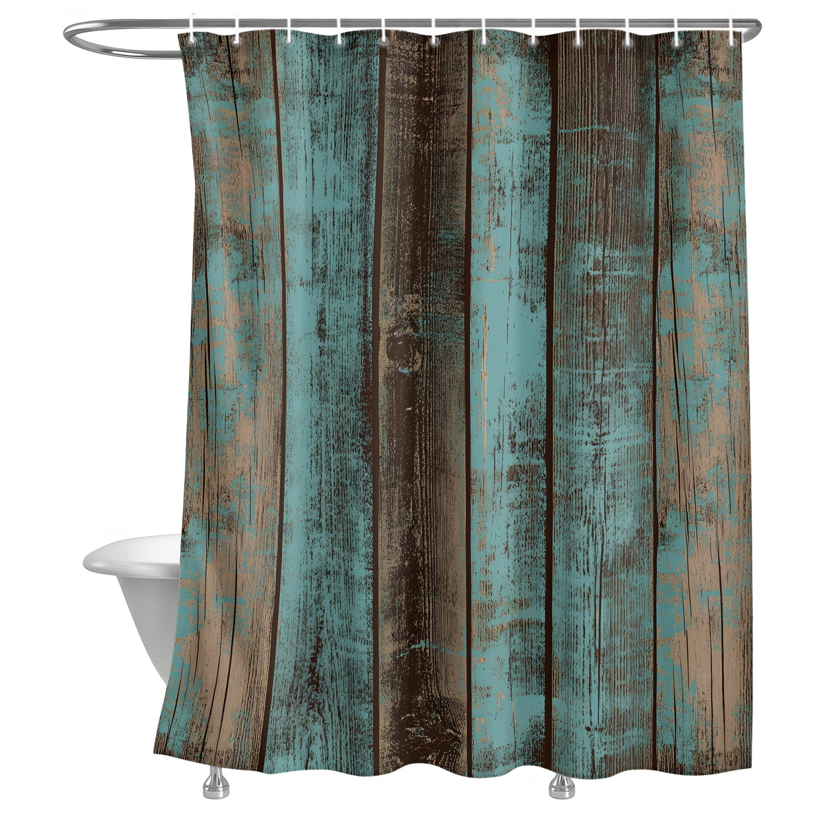 Bathroom Shower Curtain Retro Farm Wood Grain Waterproof Shower ...