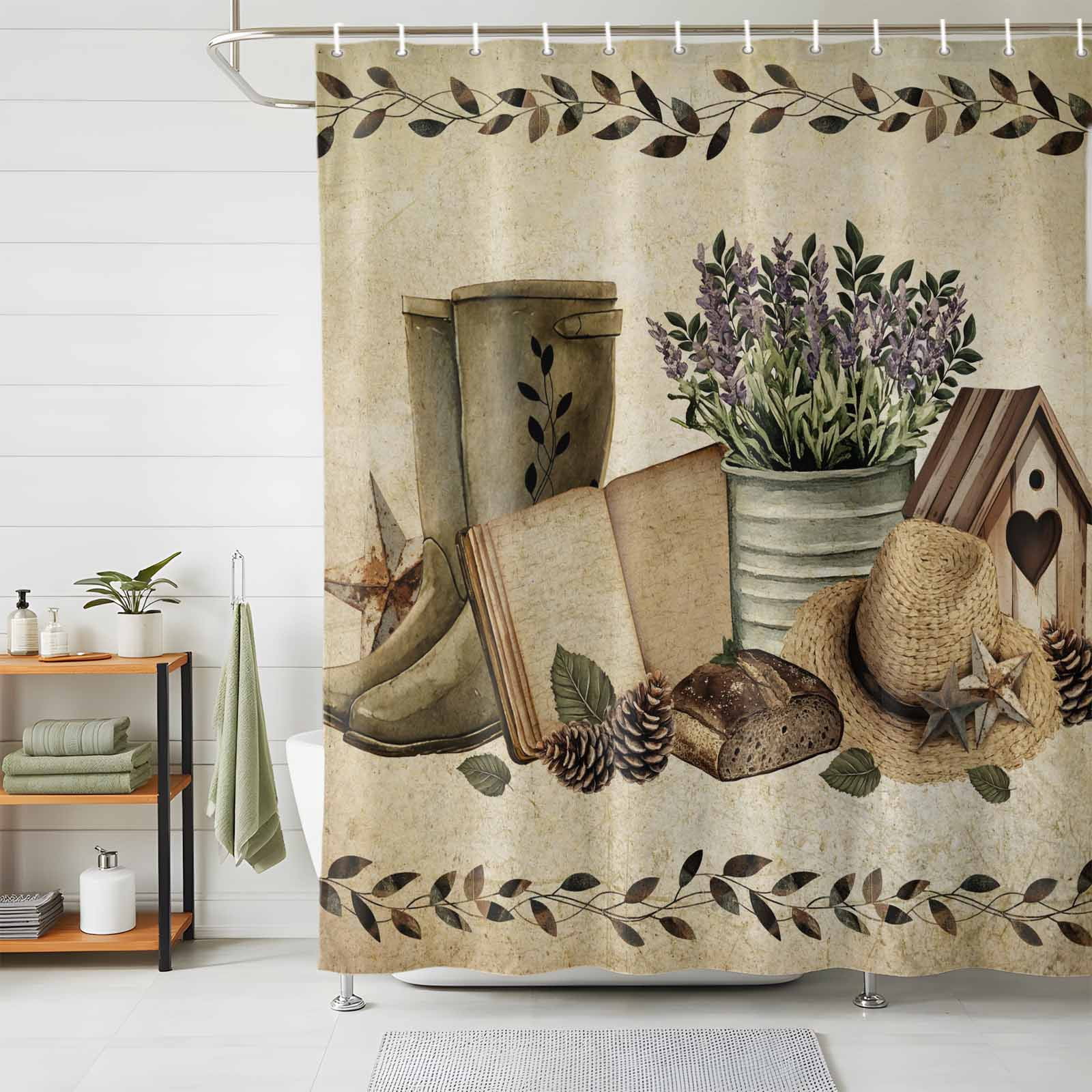 Bathroom Shower Curtain Retro Farmhouse Theme Waterproof Shower ...