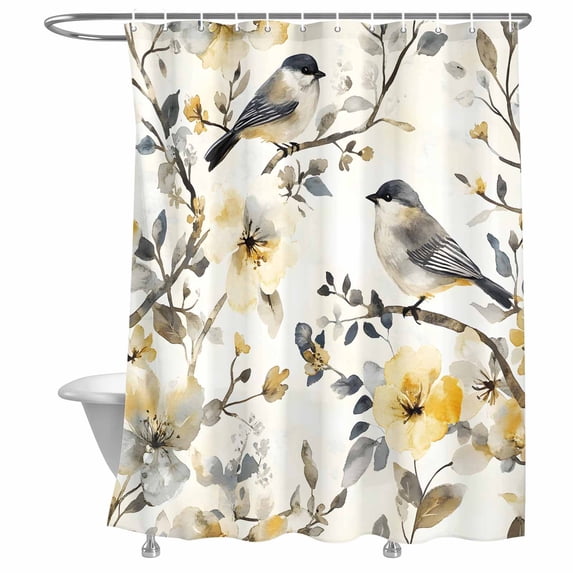 Bathroom Shower Curtain Retro Floral Branches Bird Paints Waterproof ...