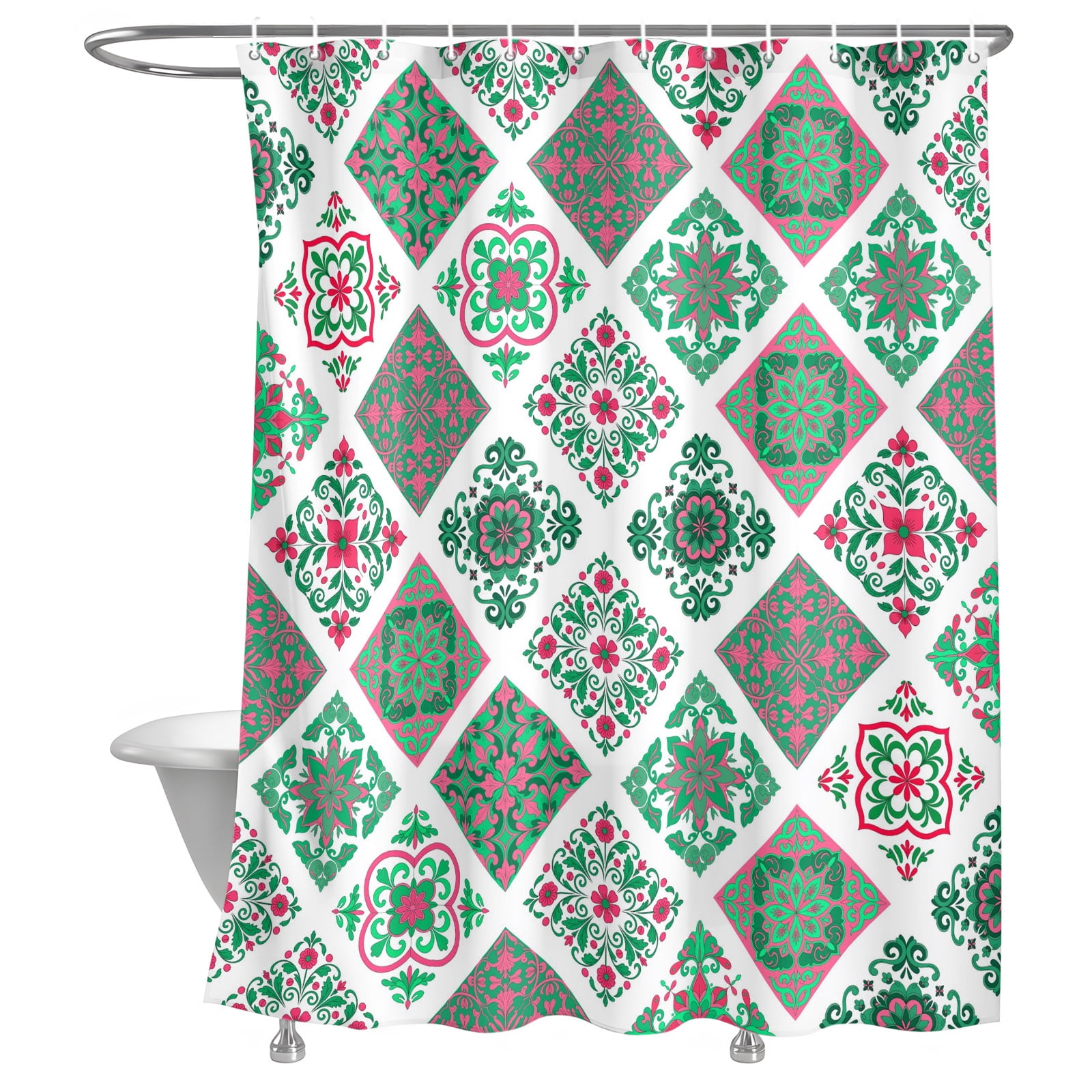 Bathroom Shower Curtain Retro Geometric Abstract Floral Waterproof ...