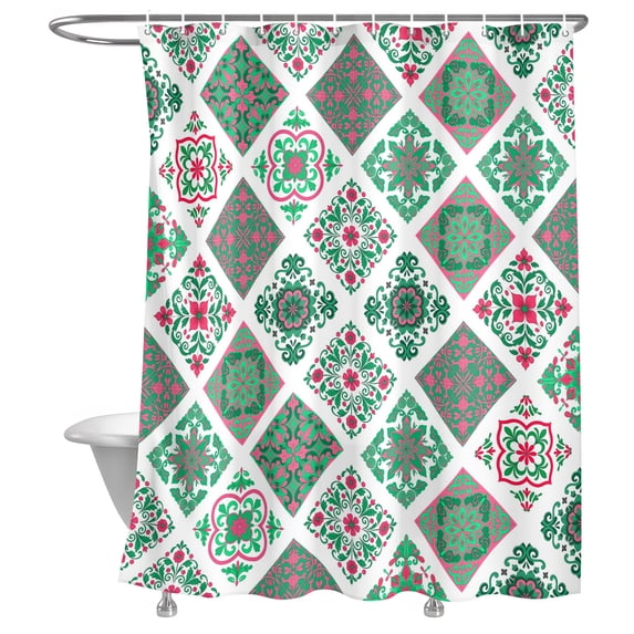 Bathroom Shower Curtain Retro Geometric Abstract Floral Waterproof ...