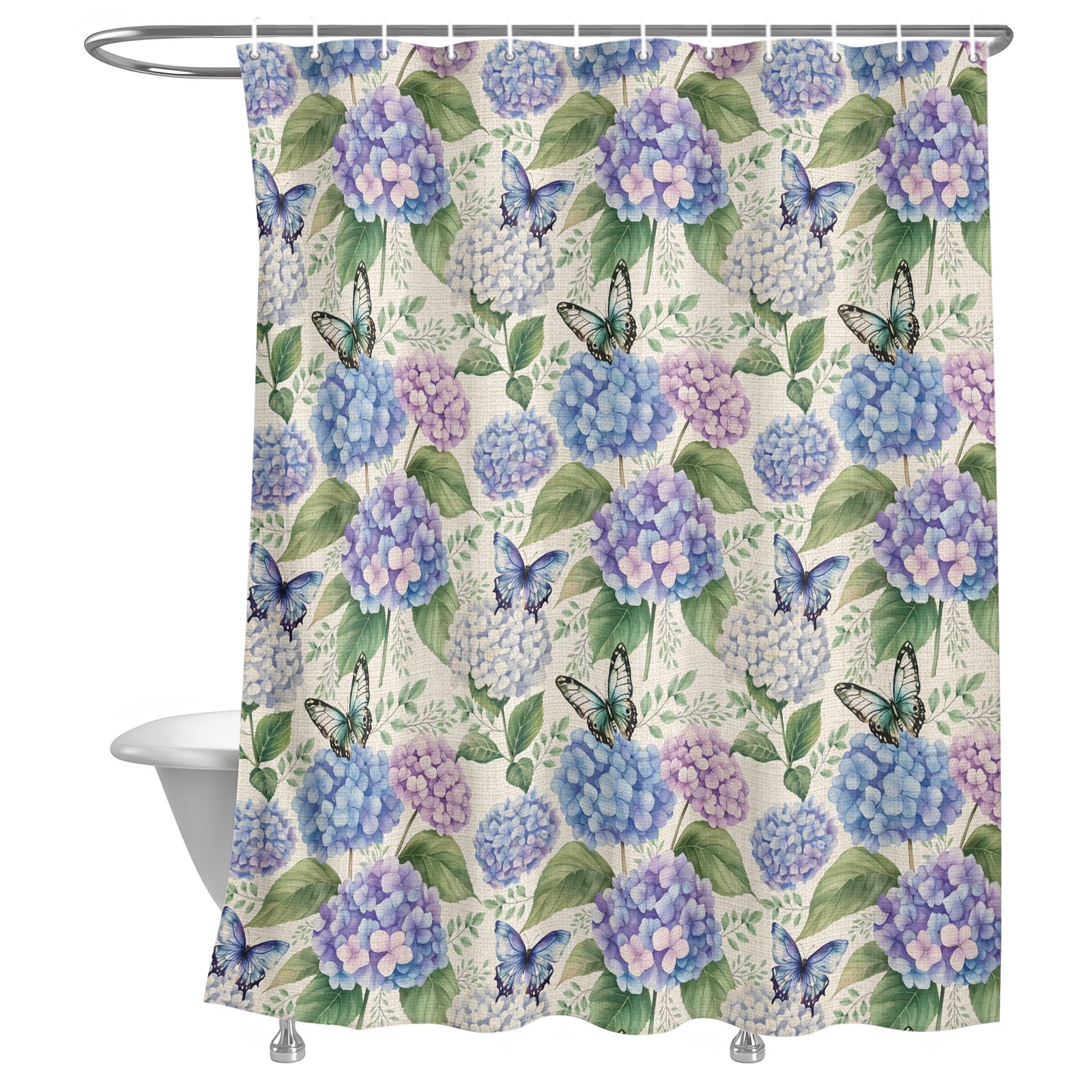Bathroom Shower Curtain Retro Hydrangea Linen Texture Waterproof Shower ...