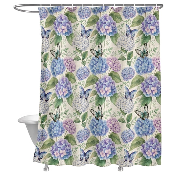 Bathroom Shower Curtain Retro Hydrangea Linen Texture Waterproof Shower ...