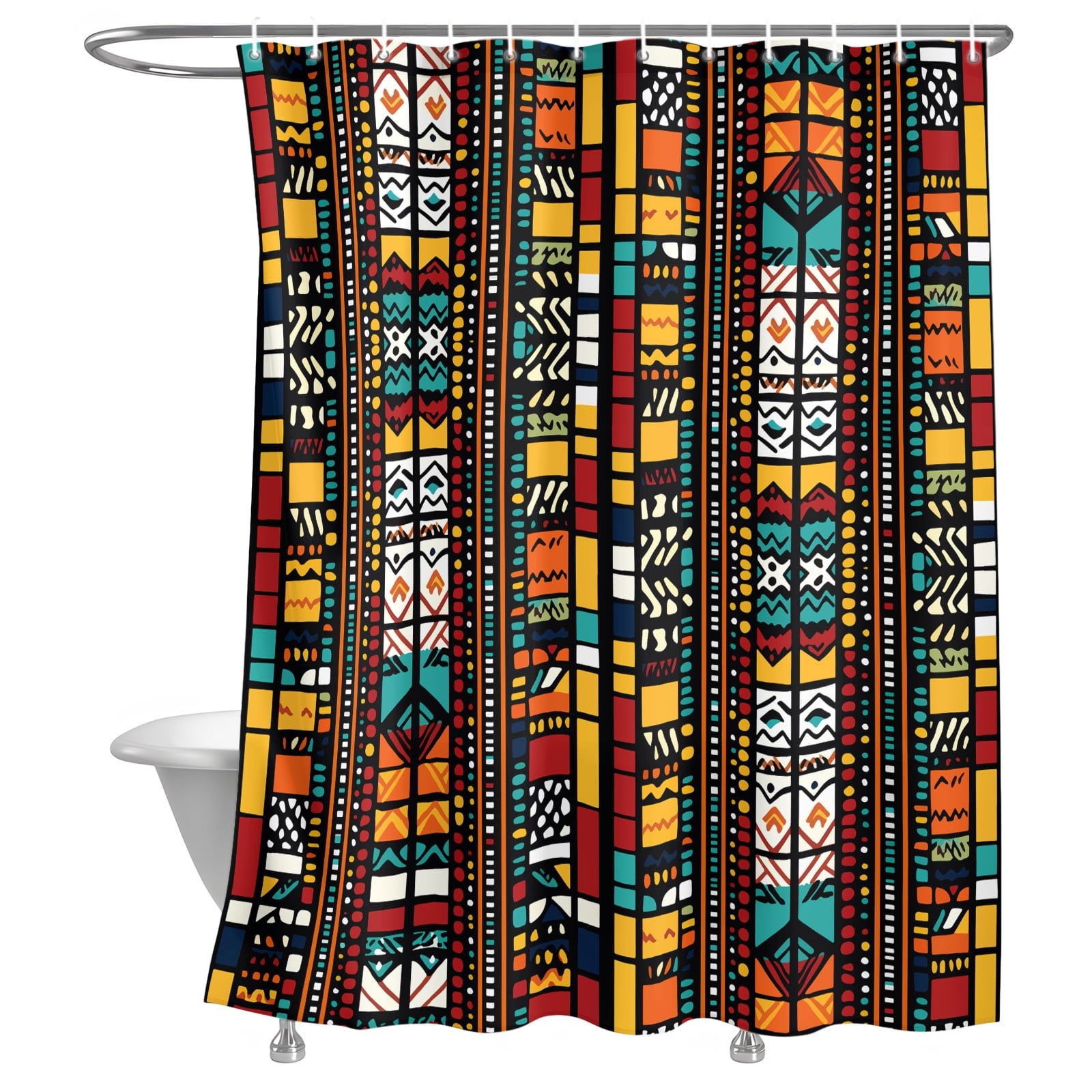 Bathroom Shower Curtain Retro Indian Bohemian Line Waterproof Shower ...