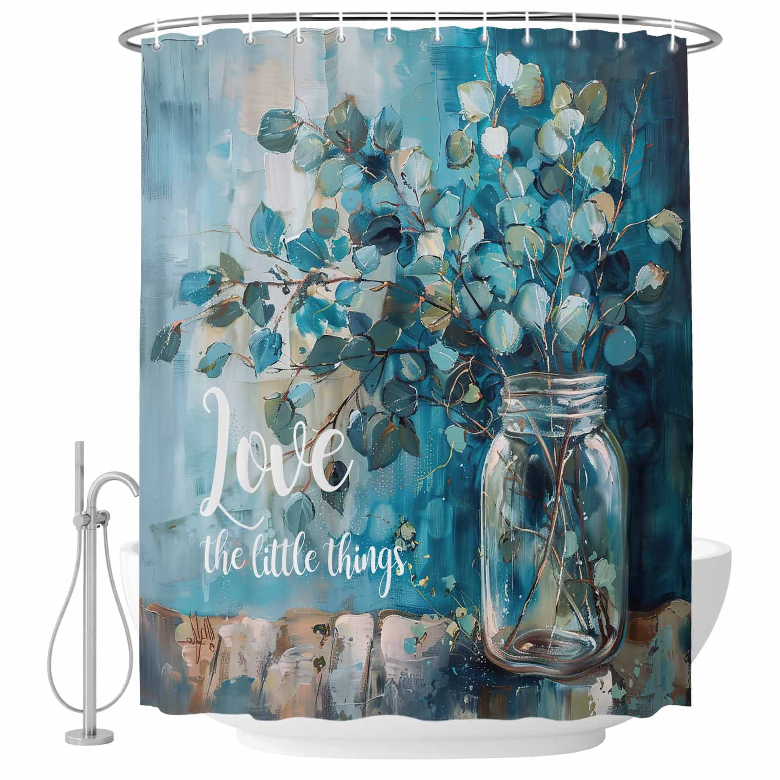 Bathroom Shower Curtain Retro Oil Painting Eucalyptus Leaf Waterproof ...