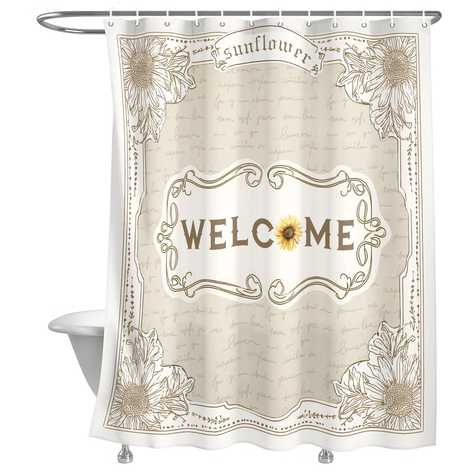 Bathroom Shower Curtain Retro Rustic Sunflower with Words Waterproof ...