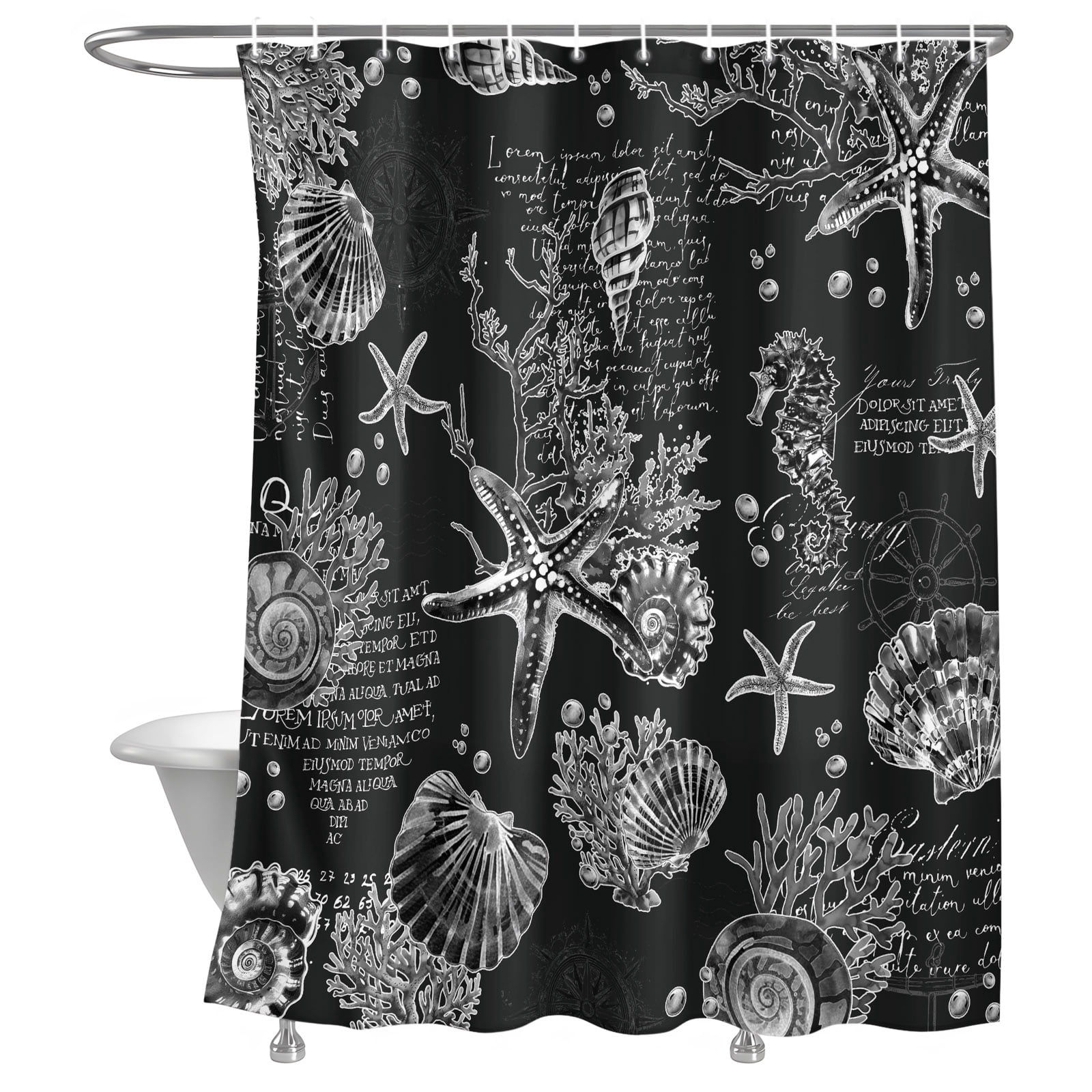 Bathroom Shower Curtain Retro Sea Marine Life Waterproof Shower ...