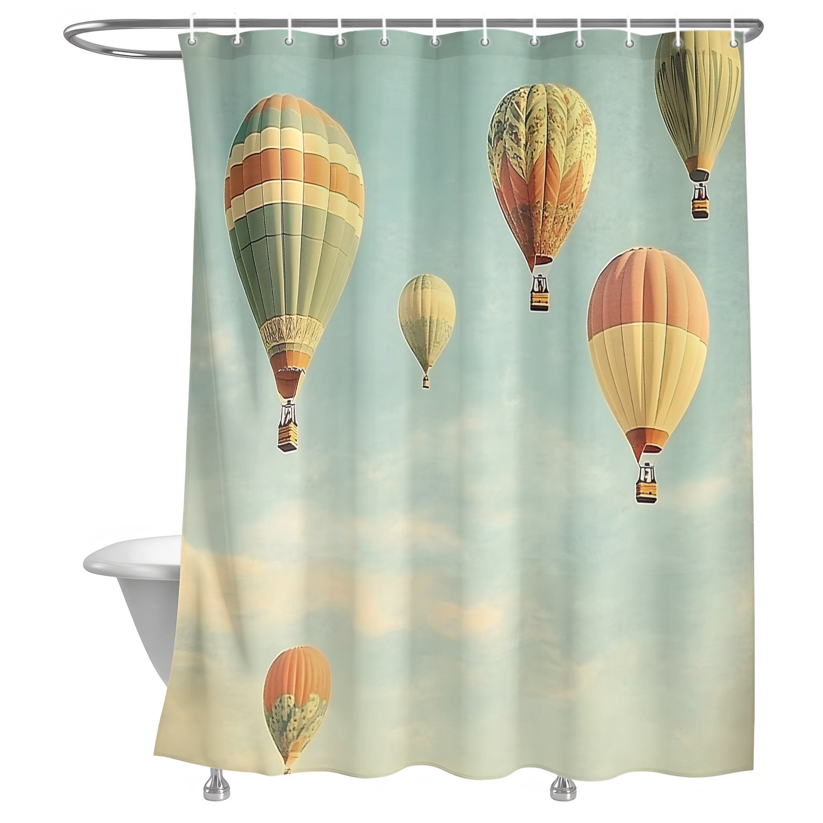 Bathroom Shower Curtain Retro Style Hot Air Balloon Waterproof Shower ...